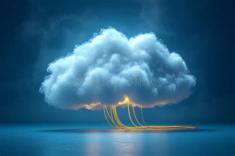 Abstract Cloud Computing Network Golden Cables Connect Digital Cloud Stock Illustration