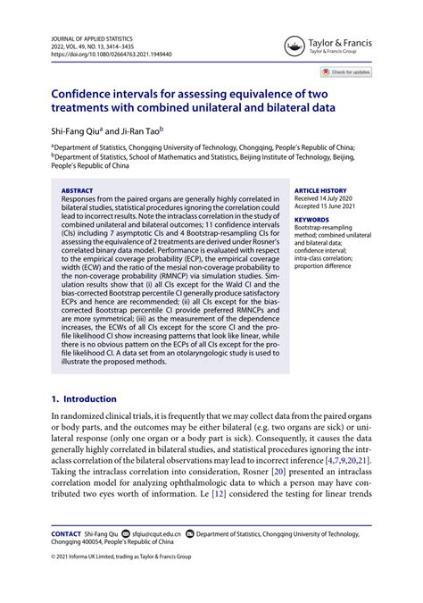 Pdf Confidence Intervals For Assessing Equivalence Of Two Treatments With Combined Unilateral