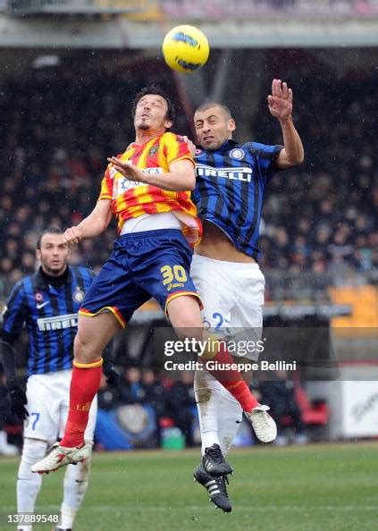 Masimo Oddo Of Us Lecce And Walter Samuel Of Inter Milan In Action