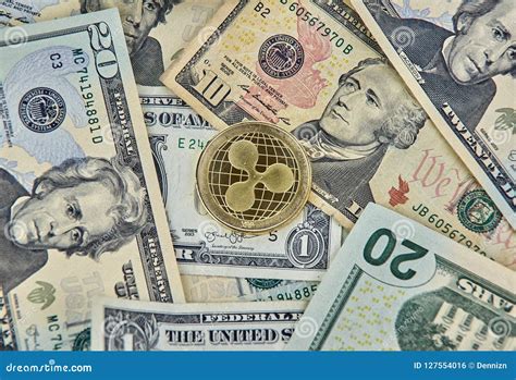 Ripple Xrp Crypto Currency Coin And Dollars Editorial Photo Image Of