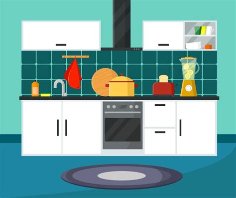 Premium Vector Kitchen Interior Flat Design Vector Illustration In