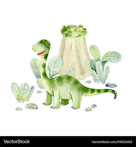 Watercolor Cute Dinosaur Royalty Free Vector Image