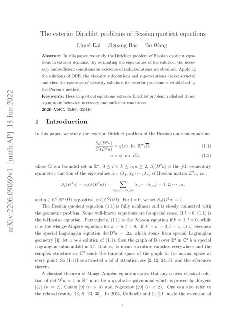 Pdf The Exterior Dirichlet Problems Of Hessian Quotient Equations