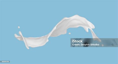 우유 스플래쉬는 파란색 배경에 고립되어 있습니다 천연 유제품 요구르트 또는 크림과 물방울이 떨어집니다 현실적인 벡터 일러스트 레이 션 3차원 형태에 대한 스톡 벡터 아트 및