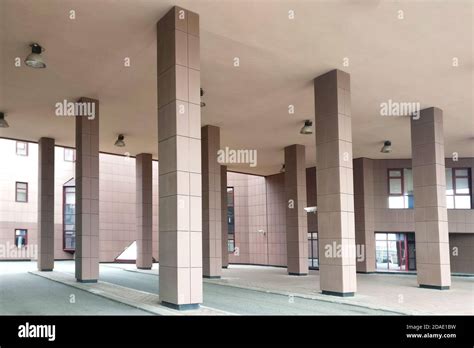 Modern Square Columns In The Business Center Colonnade Supporting The