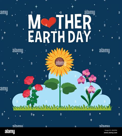 Poster Design For Mother Earth Day With Beautiful Flowers Illustration
