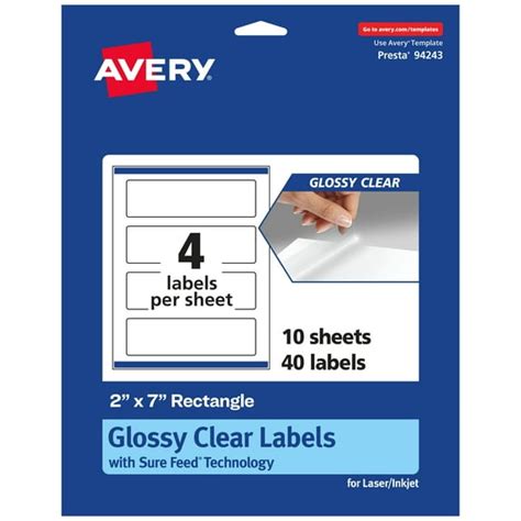Avery 2x7 Glossy Clear Rectangle Labels 40 Printable Labels With
