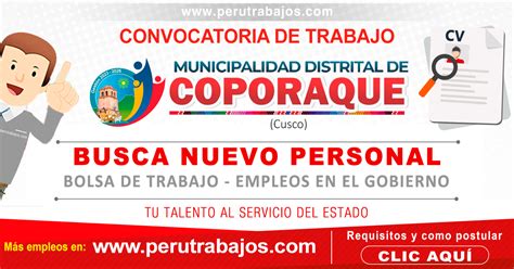 Empleo 】 Municipalidad De Coporaque Cas N° 001jefe De La Oficina De