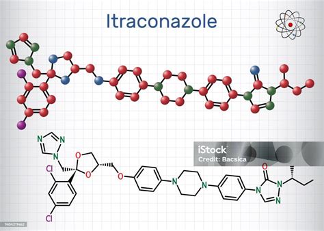 이트라코나졸 분자 그것은 다양한 곰팡이 감염의 치료에 사용되는 트리아졸 항진균제입니다 분자 모델 새장에있는 종이 한 장 0명에 대한 스톡 벡터 아트 및 기타 이미지 Istock