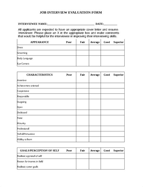 Job Interview Evaluation Form Sample EvaluationForm Net
