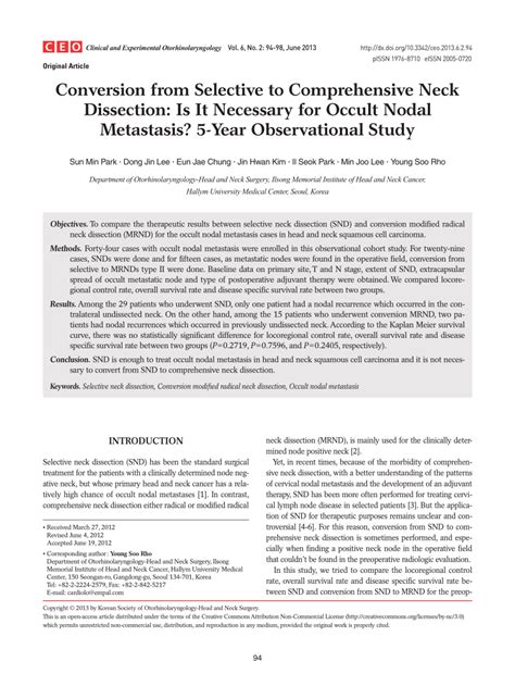 Pdf Conversion From Selective To Comprehensive Neck Dissection Is It Necessary For Occult