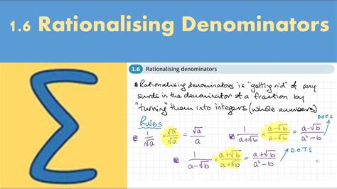 1 6 Rationalising Denominators Pure 1 Chapter 1 Algebraic Expressions Youtube
