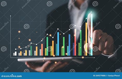 Businessman Use Tablet Hand Holding Virtual Increasing Technical Graph
