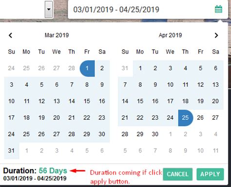 Javascript Calculate Duration And Display In Daterangepicker Calendar