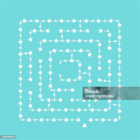 간단한 사각형 미로 별이 빛나는 하늘 아이들을위한 게임 아이들을위한 퍼즐 입구 1개 출구 1개 미로 수수께끼 청록색 배경에 격리 된 플랫 벡터 그림입니다 이미지에 대한