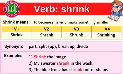 Shrink Verb Forms Past Tense Past Participle And V1v2v3