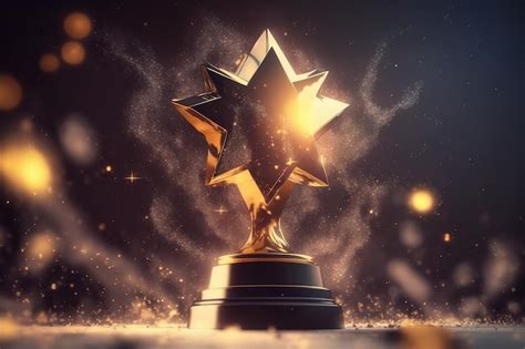 빛나는 스파크 배경에 골드 스타 트로피입니다 제너레이티브 Ai 아트 우승자 상 프리미엄 사진