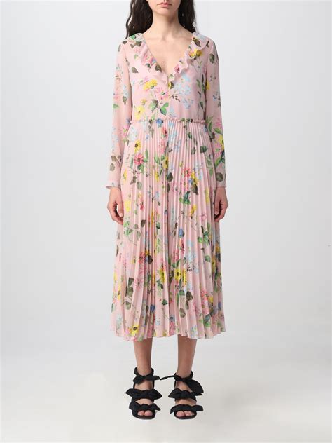 Red Valentino Redvalentino Floral Printed V Neck Long Sleeved Dress In