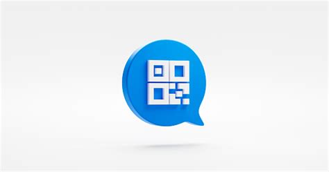 파란색 Qr 코드 휴대 전화 스캔 메시지 버블 3d 요소 또는 디지털 기술 Id 식별 비즈니스 라벨및 흰색 배경에 고립 된