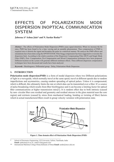 Pdf Effects Of Polarization Mode Dispersion Inoptical Communication System
