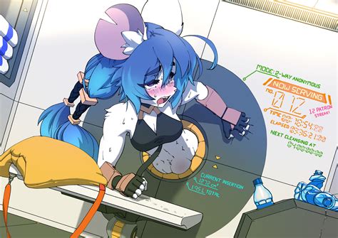 Rule 34 Ahe Gao Ambiguous Gender Anthro Blue Hair Blush Bra Clothing