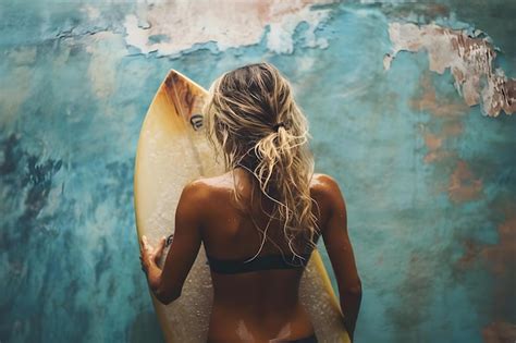 Woman Holding Surfboard Background Premium Ai Generated Image