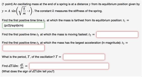 Solved 1 Point An Oscillating Mass At The End Of A Spring