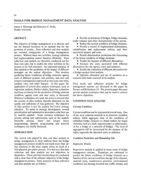 Tools For Bridge Management Data Analysis Purdue University Pdf
