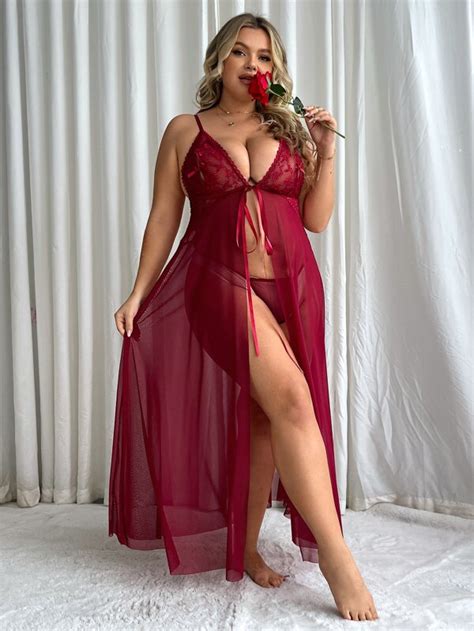 Slips Con Encaje En Contraste De Malla Con Tanga Mode De Mujer