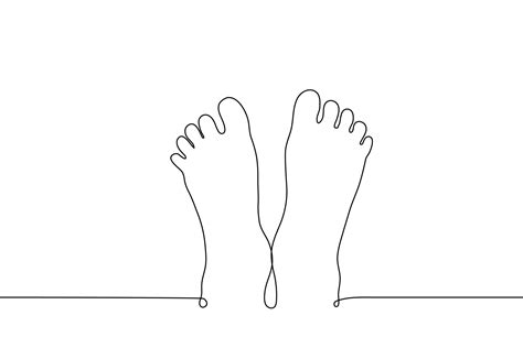 Cute Feet View From Owners Face One Line Drawing Vector The Concept