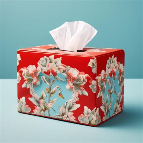 Premium Ai Image Red Kleenex Box With Tissue Out On Light Blue