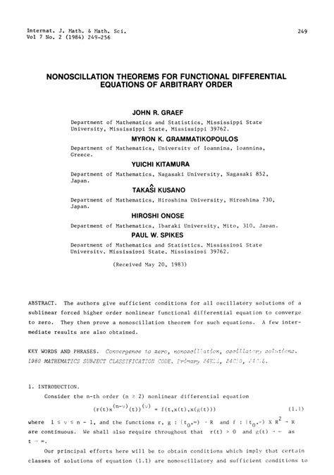 Pdf Nonoscillation Theorems For Functional Differential Equations Of Arbitrary Order