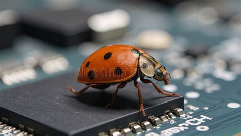 Ladybug On Computer Circuits Depicts Computer Bugs And Need For