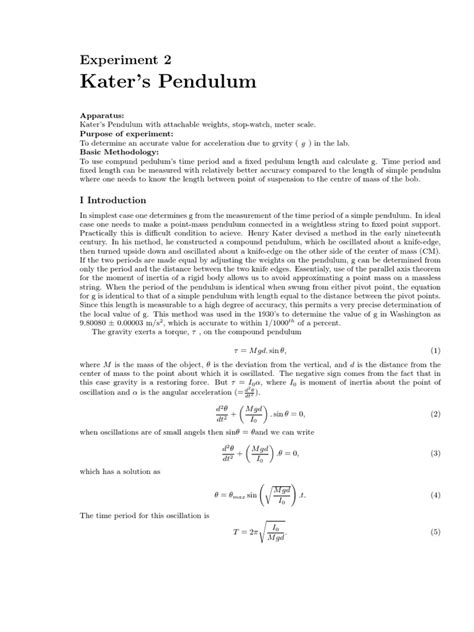 Katers Pendullum Experiment Short Notes And Procedure Pdf Pendulum