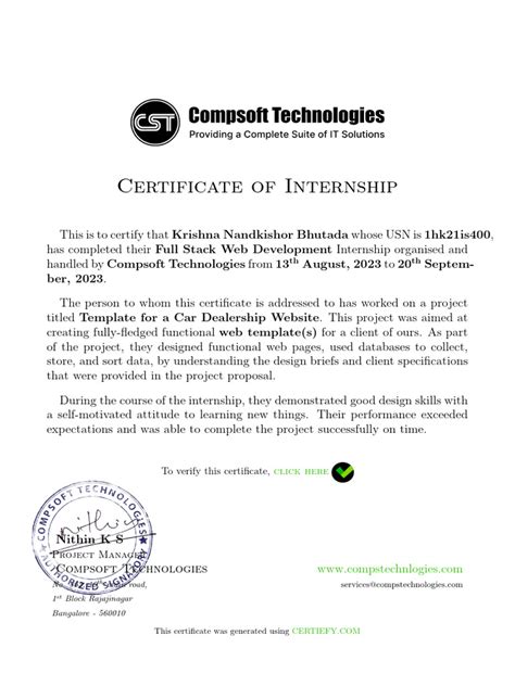 Internship Certificate Pdf