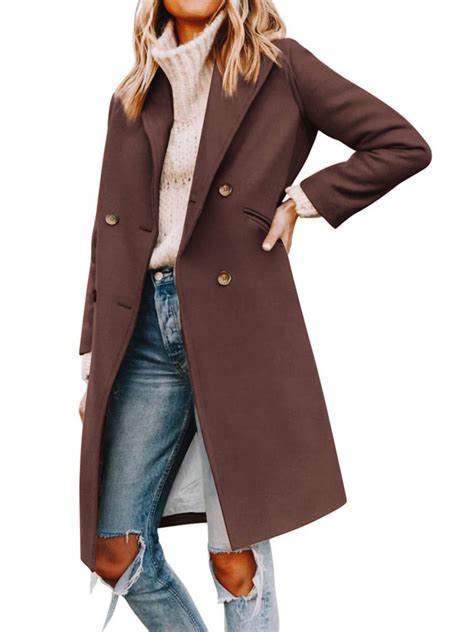 Langwyqu Fall Winter Women Lapel Collar Double Breasted Wool Blend