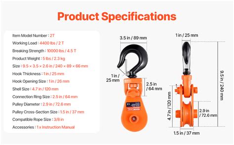 Vevor 2 Ton Snatch Block With Swivel Hook 3 Sheave 3 8 Wire Rope
