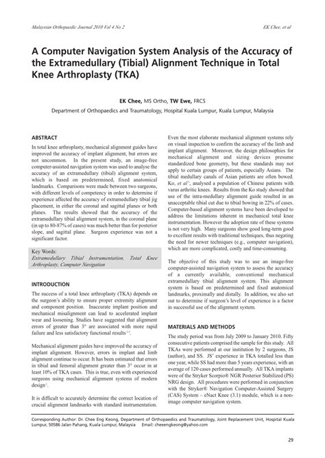 Pdf A Computer Navigation System Analysis Of The Accuracy Of The