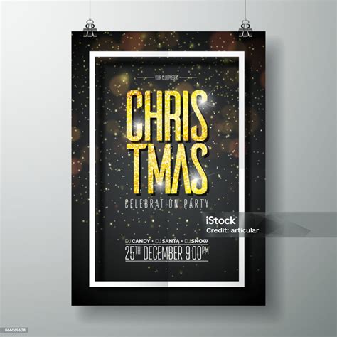 벡터 휴가 타이포 그래피 요소와 어두운 배경에 반짝 빛 메리 크리스마스 파티 포스터 디자인 템플릿 12월에 대한 스톡 벡터 아트