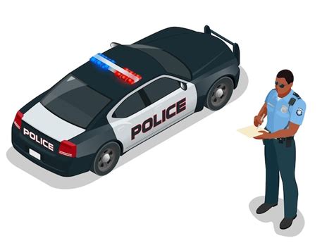 Premium Vector Isometric Police Officer And Police Car With Siren