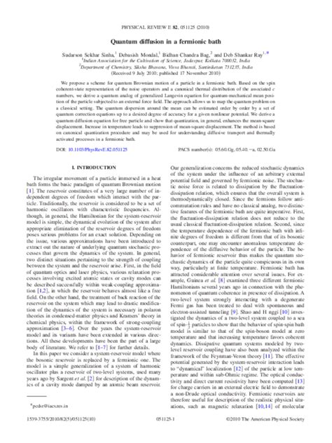 Pdf Quantum Diffusion In A Fermionic Bath