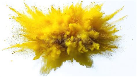 Vibrant Yellow Powder Explosion Against White Background Dynamic Colorful Visual Effect Powder