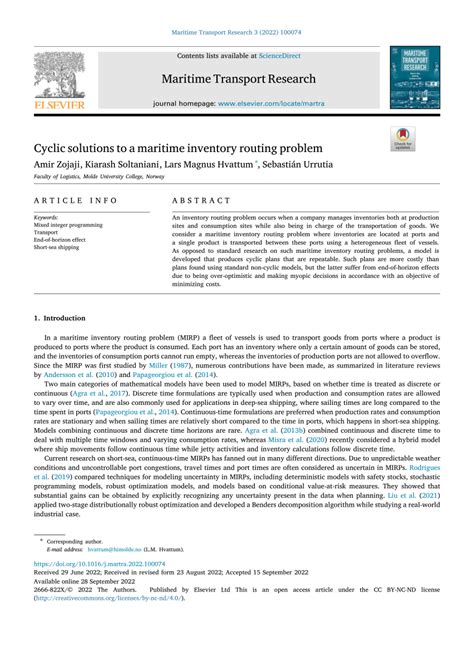 Pdf Cyclic Solutions To A Maritime Inventory Routing Problem