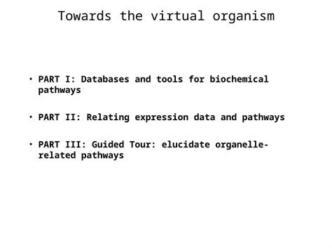 Ppt Towards The Virtual Organism Part I Databases And Tools For Biochemical Pathways Part Ii