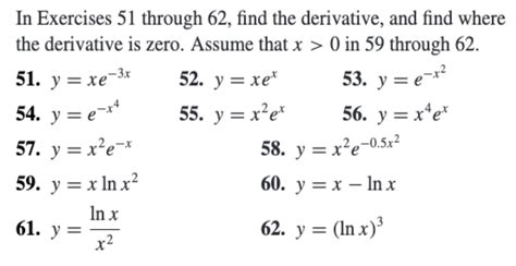 solved in exercises 51 through 62 find the derivative and
