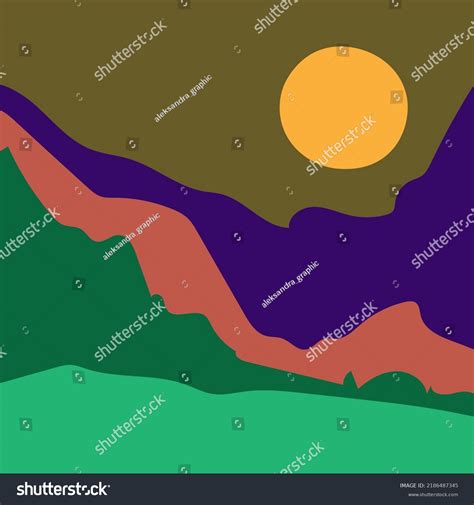 Trendy Minimalist Abstract Landscape Illustration Hand Stock Vector