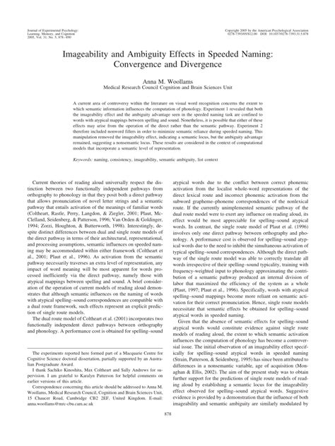 Pdf Imageability And Ambiguity Effects In Speeded Naming Convergence