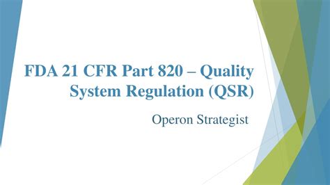 Ppt Fda 21 Cfr Part 820 Quality System Pdf Powerpoint Presentation Id 14238334