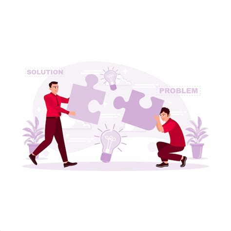 Premium Vector One Man Holds A Problem Puzzle And Another Holds A