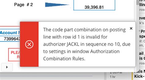 Getting Error The Code Part Combination On Posting Line With Row Id 1